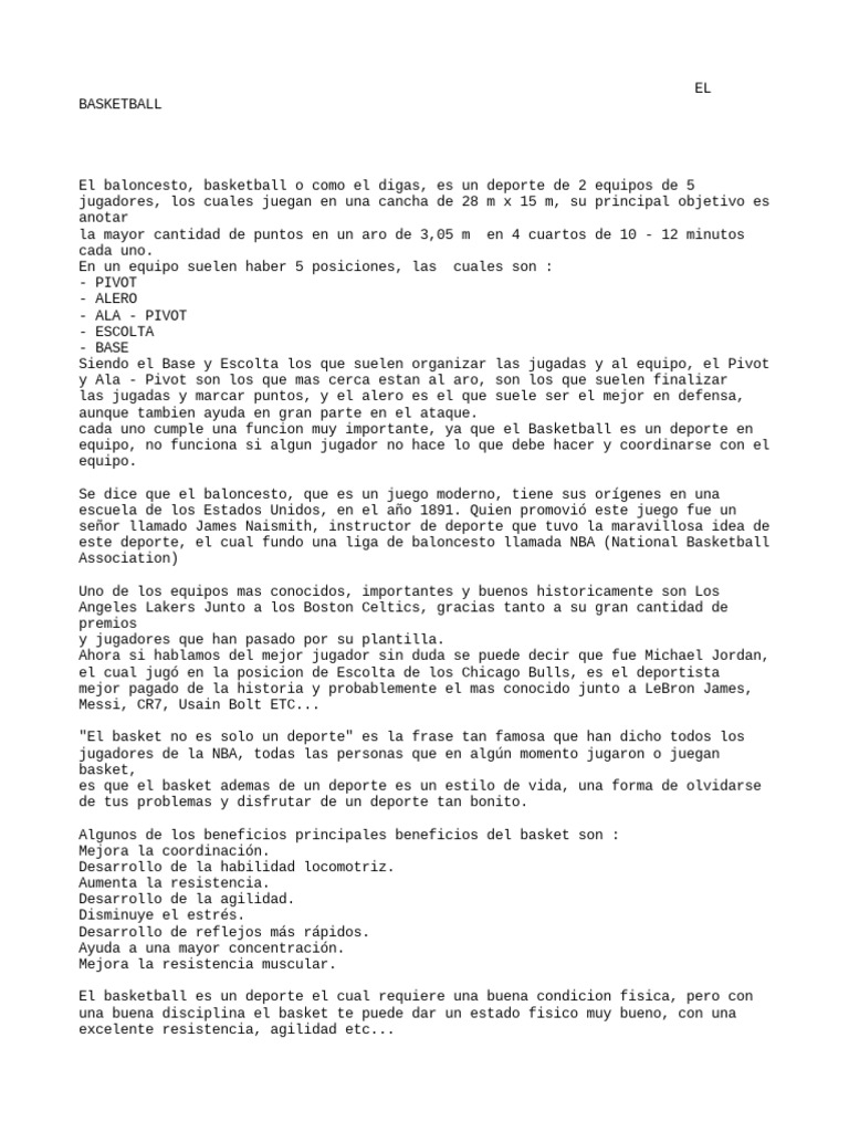 El Basketball | PDF | Deportes de equipo | Deportes