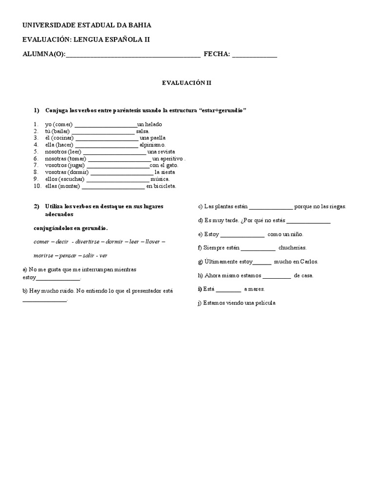 Evaluación Gerundio | PDF | Verbo