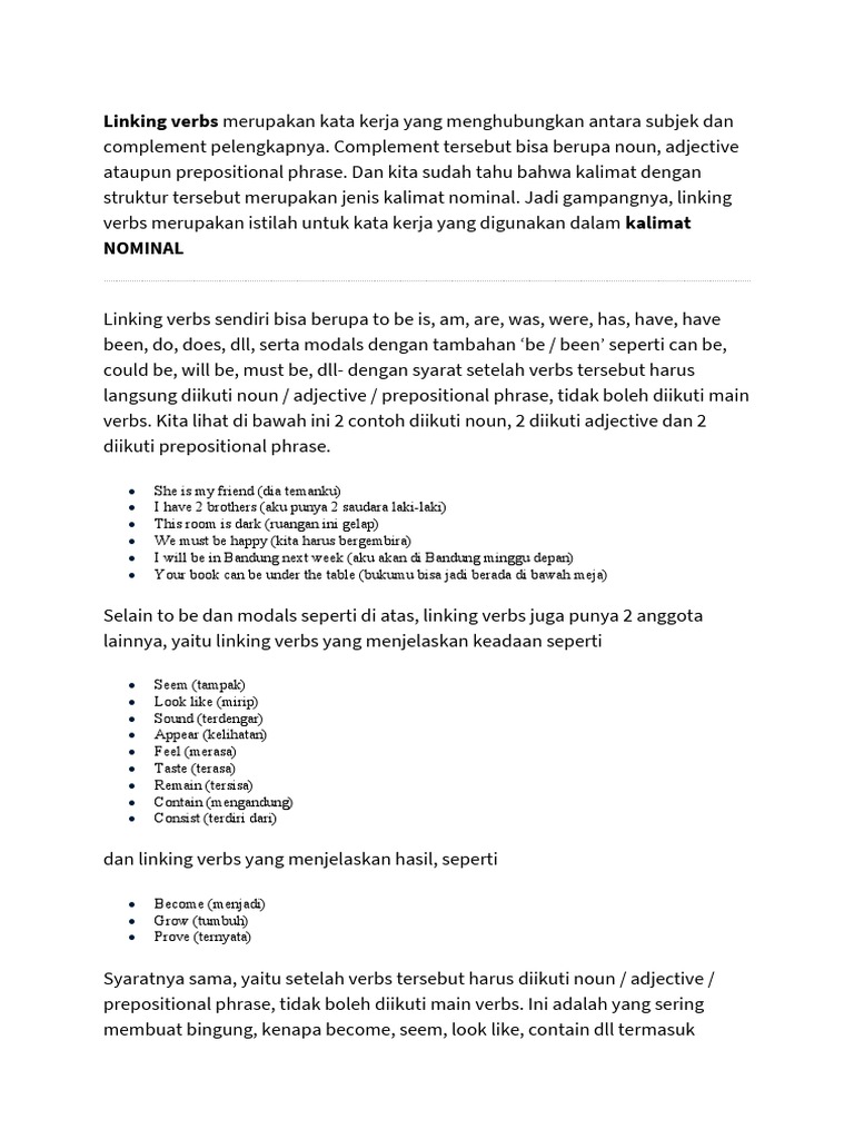 Linking Verbs | PDF