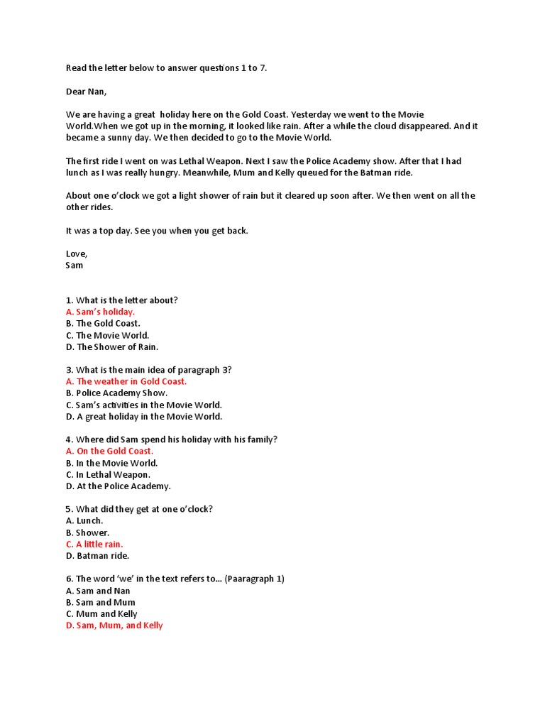 Letter - Read The Letter Below To Answer Questions 1 To 7 | PDF