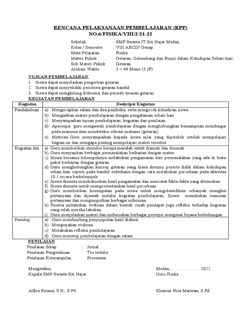 RPP 6 Kelas 8 Semester Genap | PDF