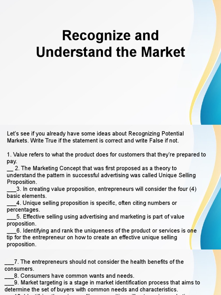 Q1 Lesson 3 Recognize Understand The Market | PDF