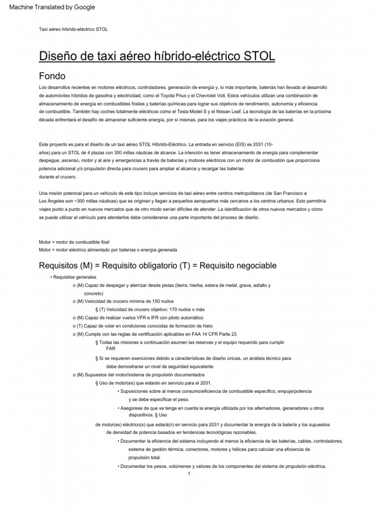 2021-2022 Hybrid-Electric STOL Air Taxi Design | PDF | Vehículo híbrido ...