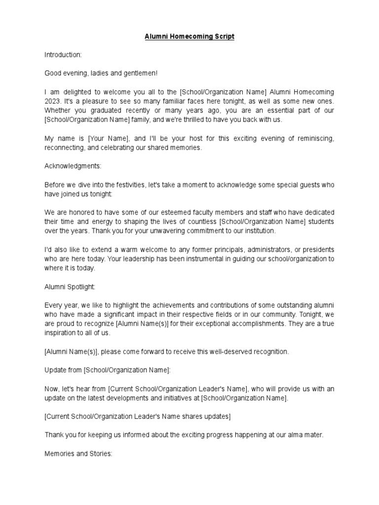 Alumni Homecoming Script | PDF