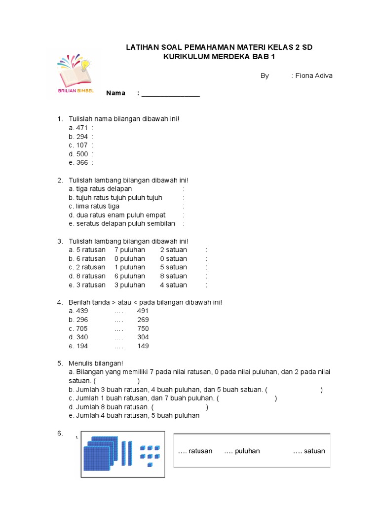 Latihan Soal Pemahaman Materi Kelas 2 SD Kurikulum Merdeka Bab 1 | PDF