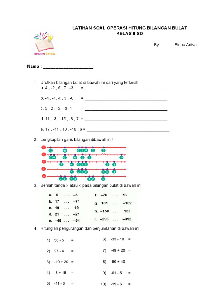 LATIHAN SOAL OPERASI HITUNG BILANGAN BULAT | PDF