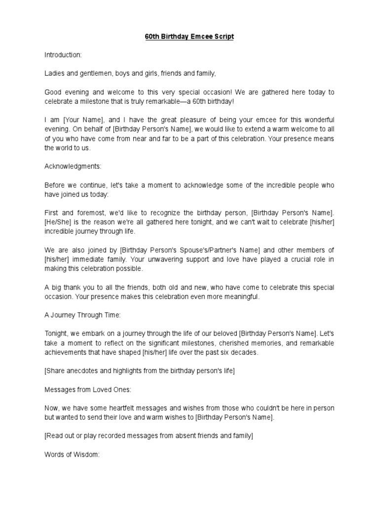 60th Birthday Emcee Script | PDF