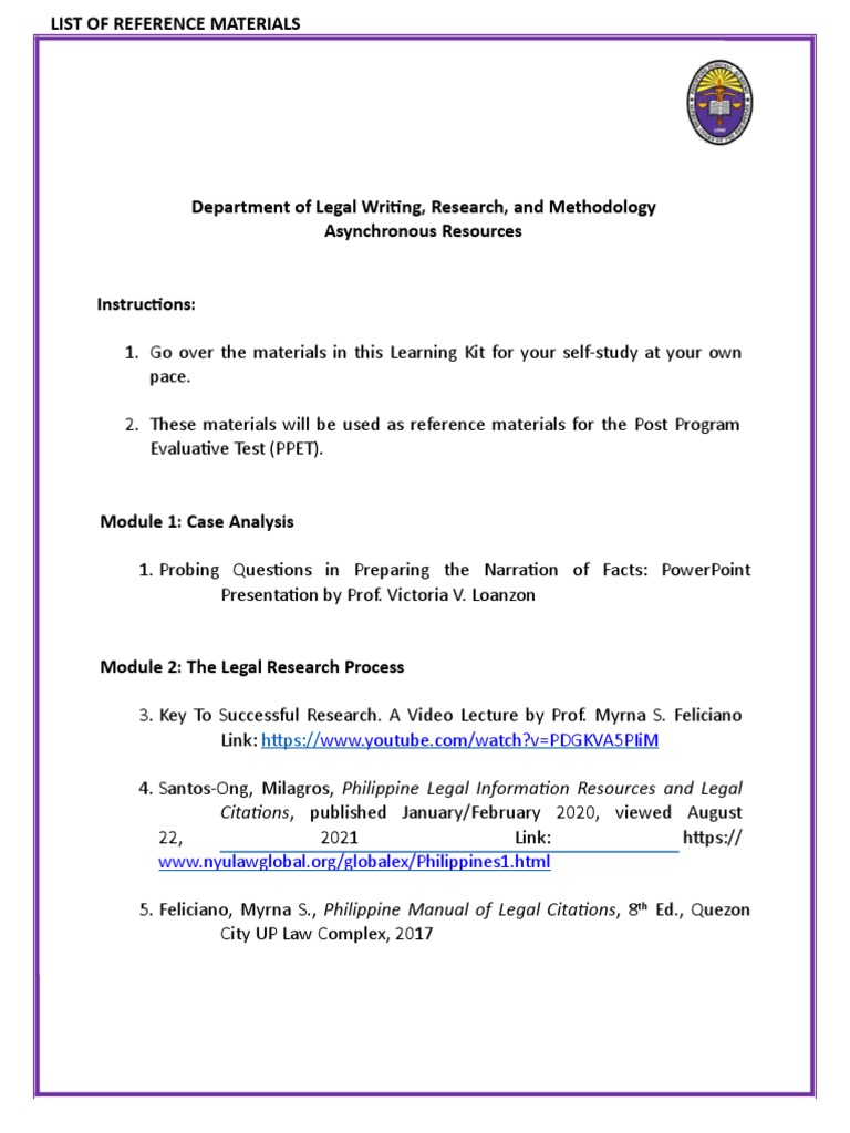List of Reference Materials Legal Writing Research Methodology | PDF List of Reference Materials Legal Writing Research Methodology | PDF