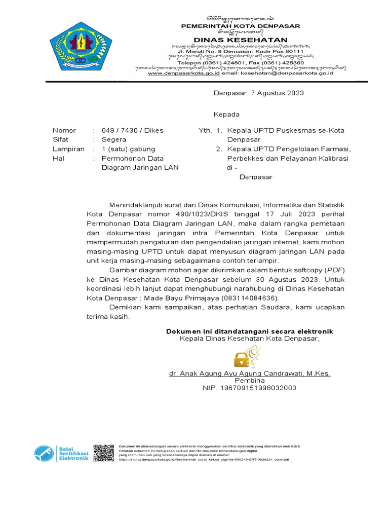 Tte-000249-SRT-0820231 - Permohonan Data Diagram Jaringan LAN UPTD | PDF