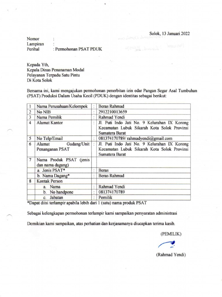 Surat Permohonan PSAT | PDF