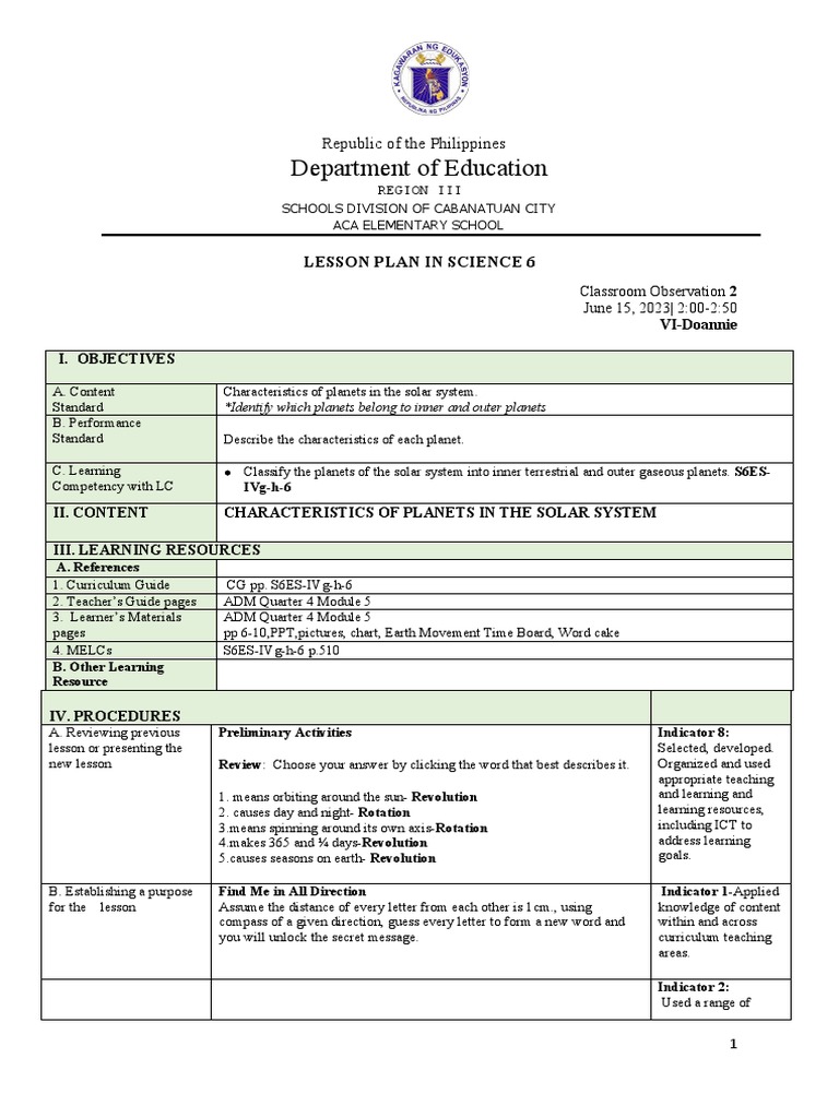 CO2 Lesson Plan Science 6 CON | PDF | Planets | Solar System