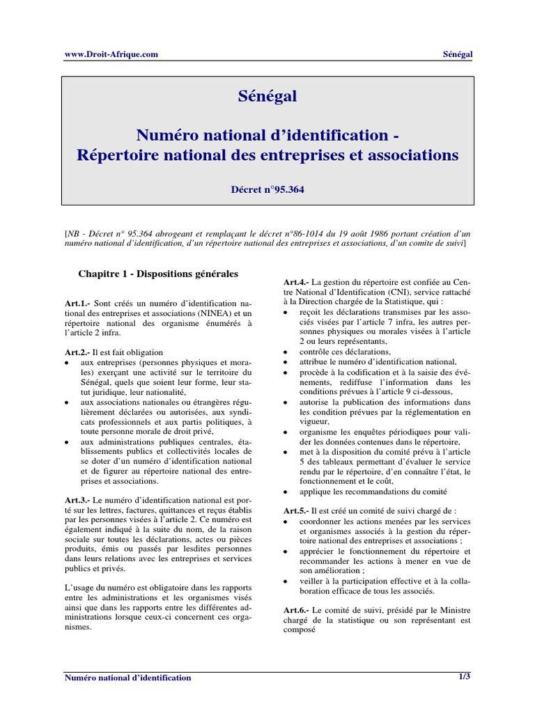 Senegal - Numero National Identification | PDF