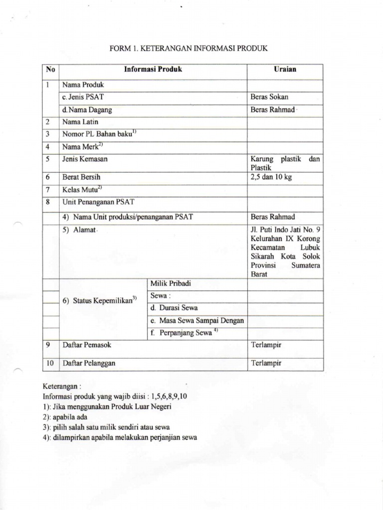 Surat Keterangan Informasi Produk PSAT | PDF