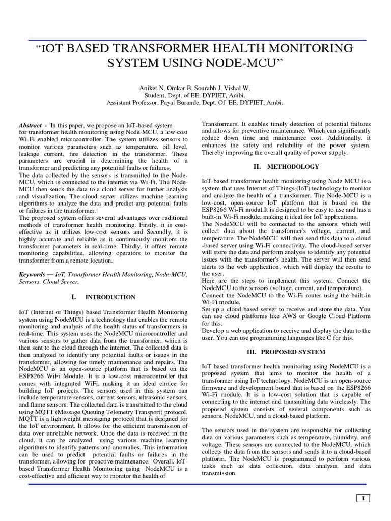 IoT Transformer Health Monitoring System | PDF | Internet Of Things ...