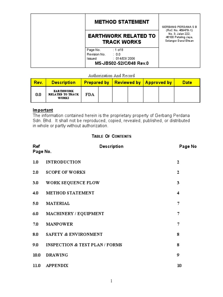 Method of Statement (Gerbang) Sample Template | PDF | Surveying