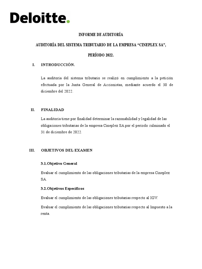 INFORME DE AUDITORIA TRIBUTARIA GRUPO 8sfad | PDF | Auditoría | Impuestos