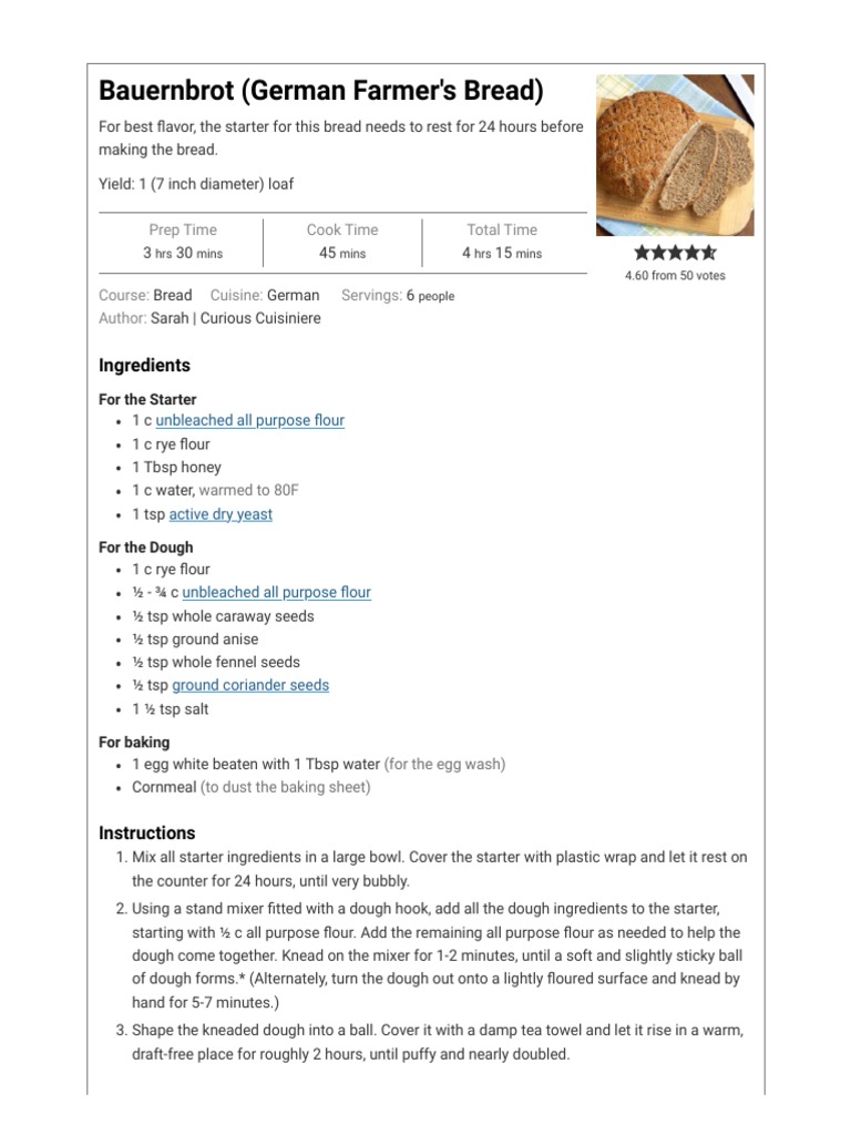 German Bauernbrot Recipe Guide | PDF | Breads | Dough