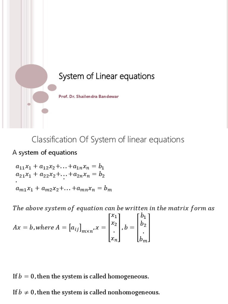 Homogeneous System of Linear Equations | PDF | System Of Linear Equations | Equations
