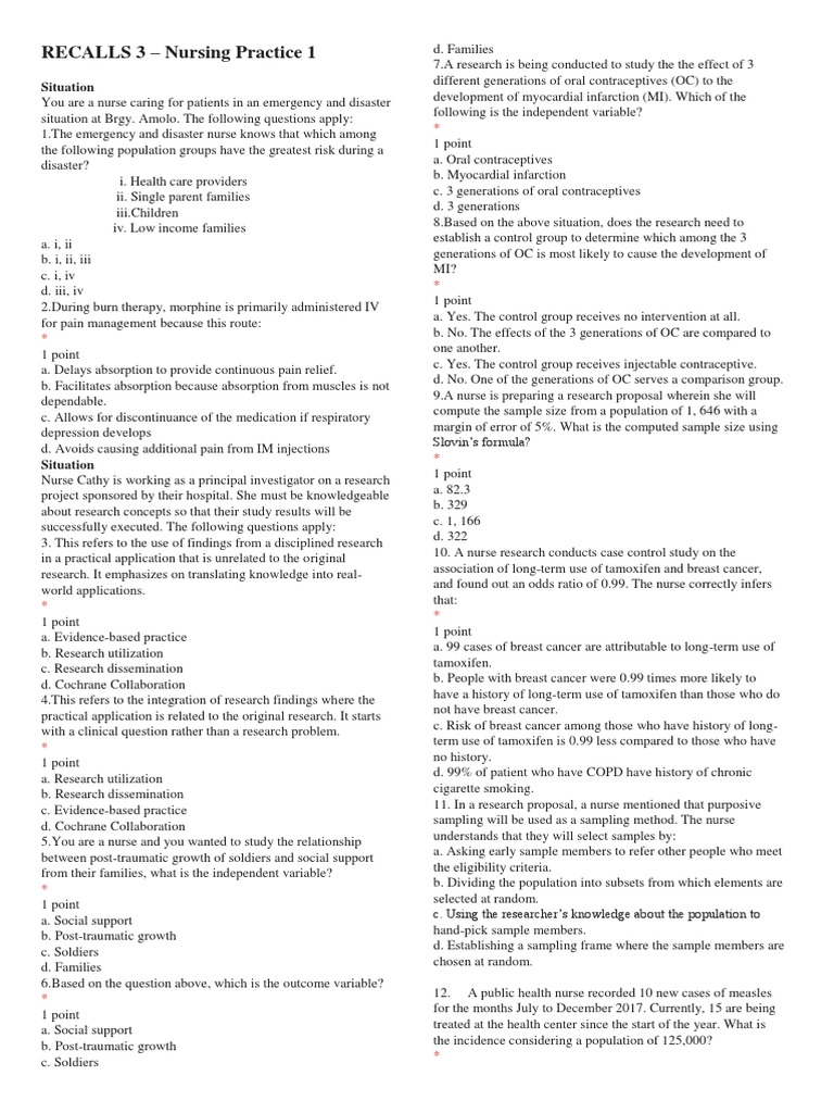 RECALLS 3 - Nursing Practice 1: Situation | PDF | Luteinizing Hormone ...