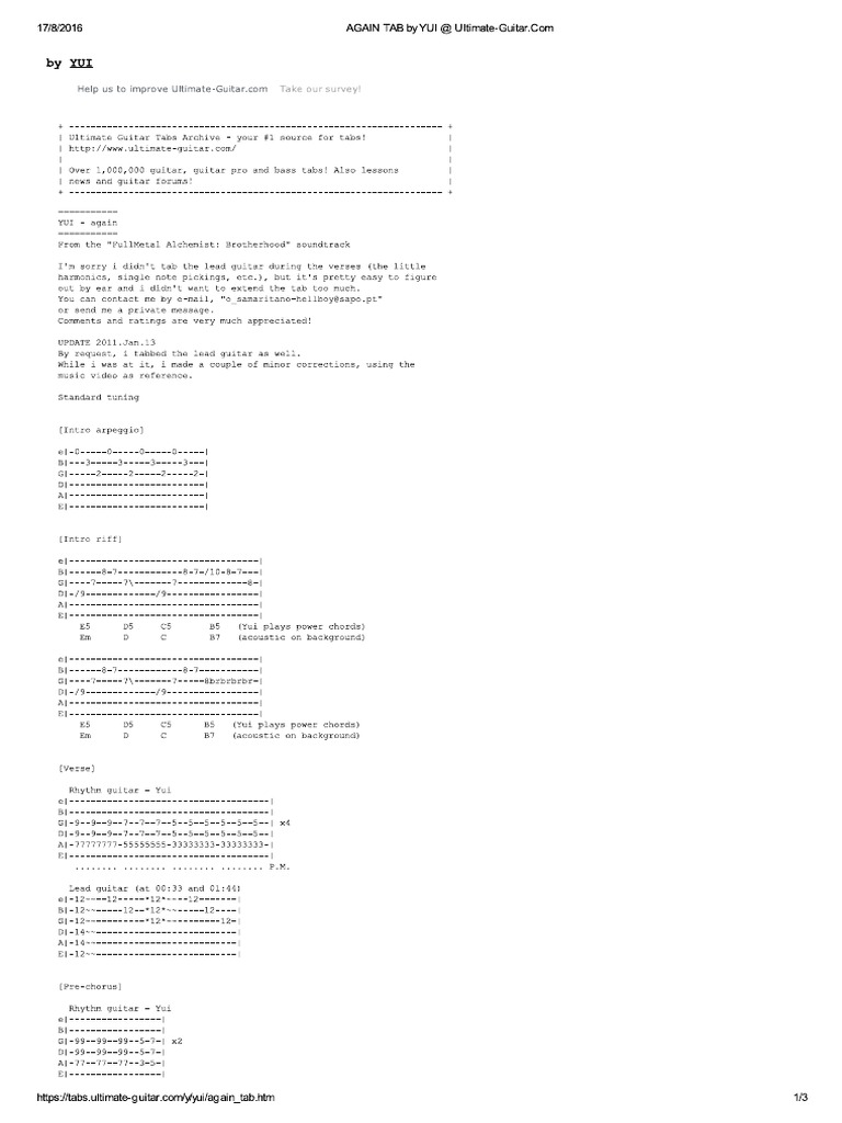 AGAIN TAB by YUI at Ultimate-Guitar | PDF