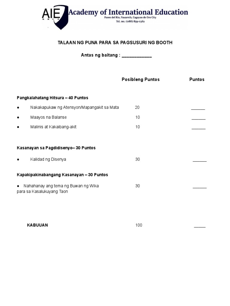 Rubric For Booth Judging | PDF