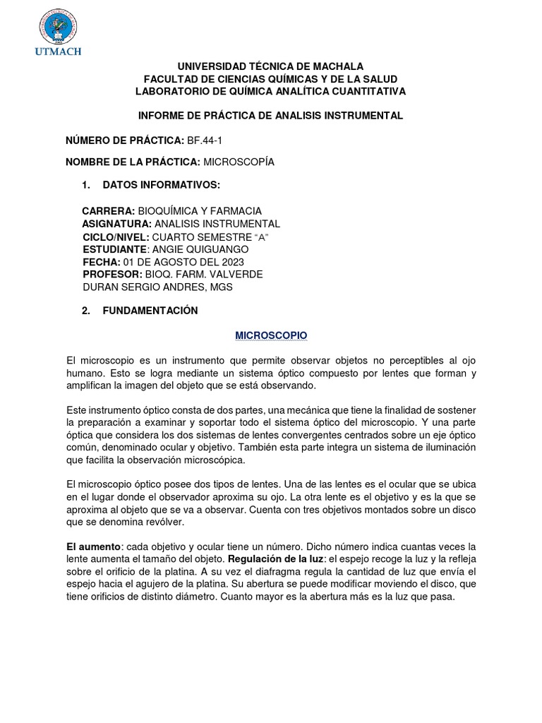 Practica de Lab#1 Micros | PDF | Óptica | Microscopio