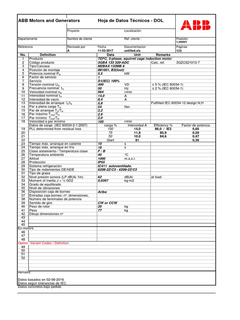 Motor ABB Modelo M2BAX 132MB 5.5KW 6P - NORMAL | PDF | Mecanica clasica ...