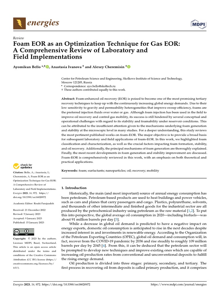 Foam EOR As An Optimization Technique For Gas EOR | PDF | Enhanced Oil Recovery | Foam