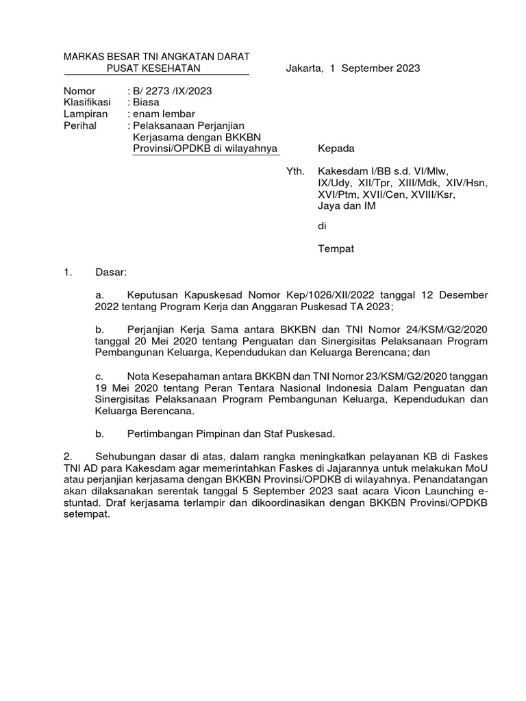 Surat B PKS BKKBN TNI LEMBAR 1 Ok | PDF