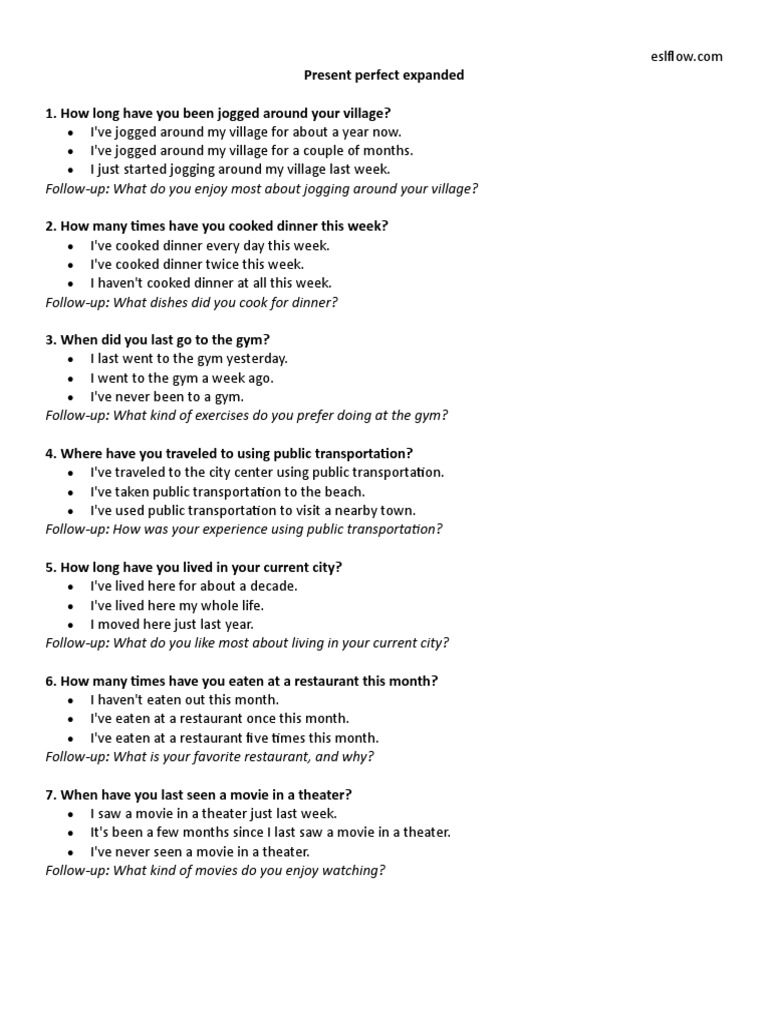 Present Perfect Expanded | Download Free PDF | Restaurants | Eating ...