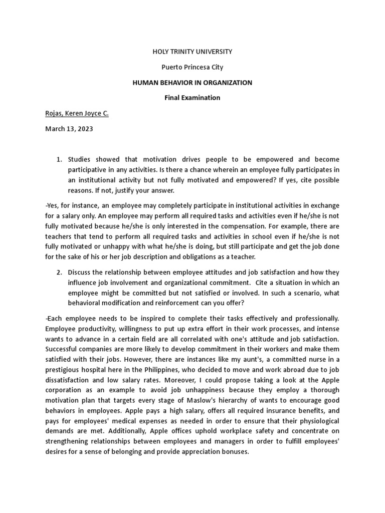 ROJAS. HBO - Final Exam | PDF | Motivation | Motivational