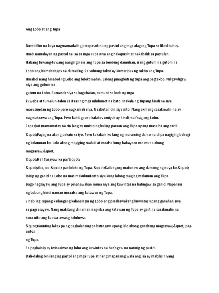Ang Lobo at Ang Tupa | PDF