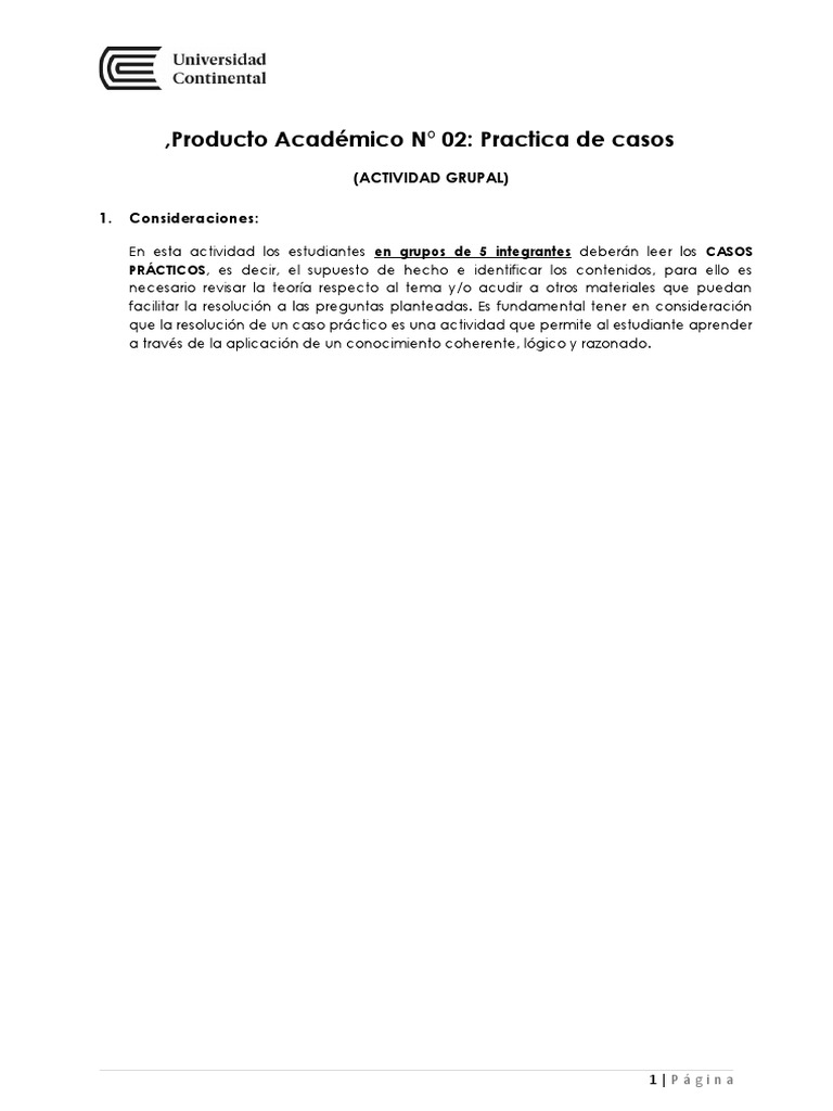 ,producto Académico #02: Practica de Casos: (Actividad Grupal) 1. Consideraciones | PDF