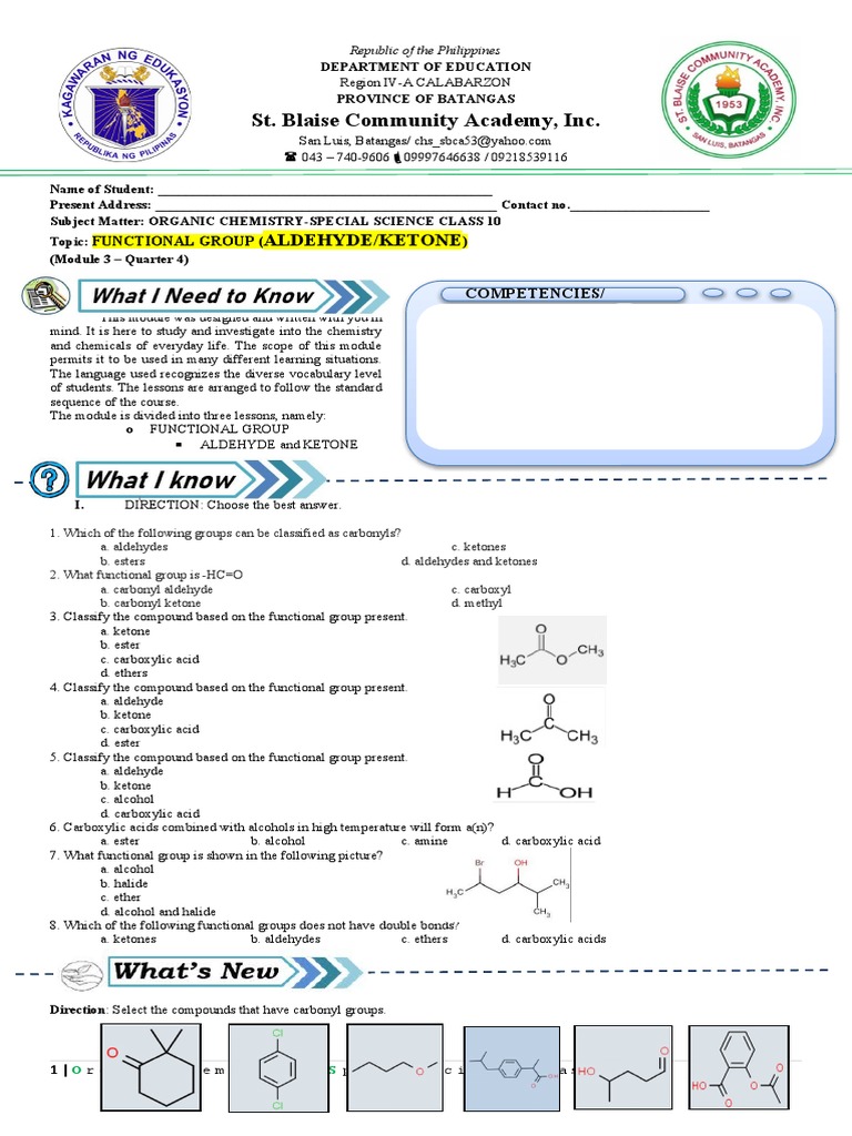 Q4-Organic Chem 3 | PDF | Ketone | Aldehyde