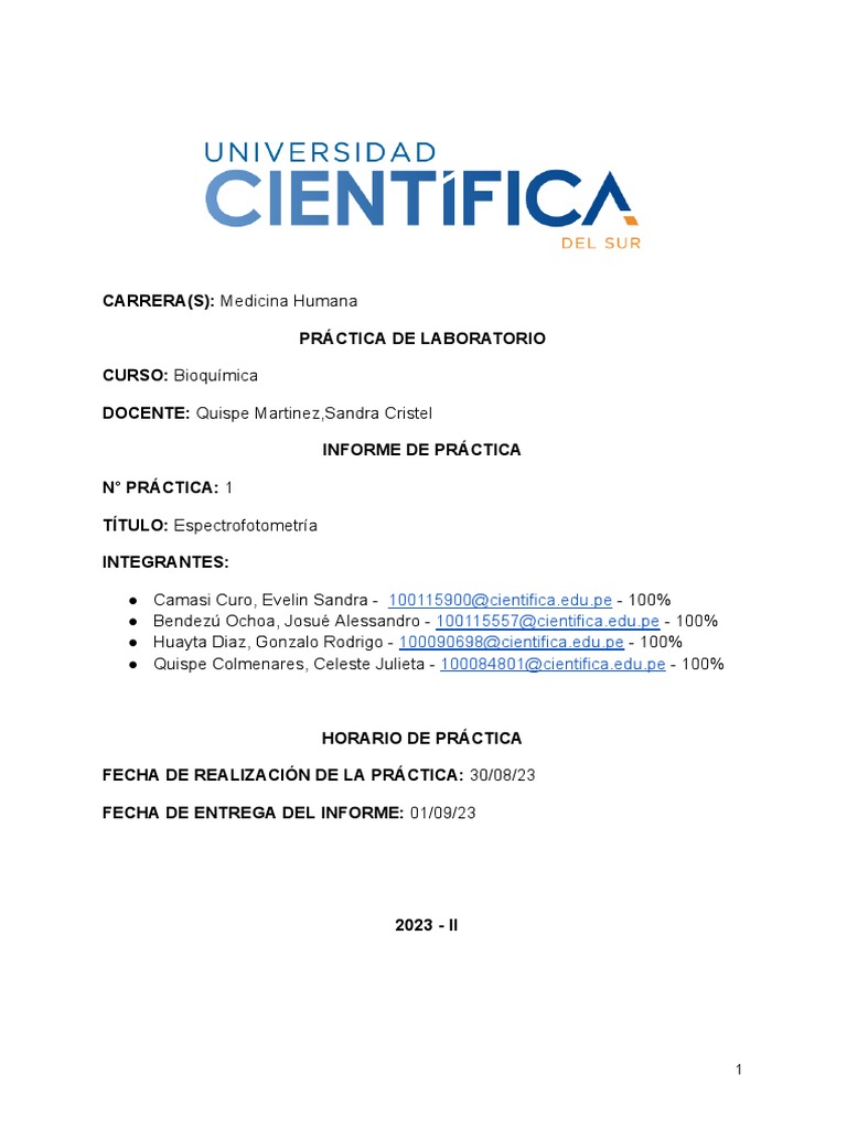 Bioquim. Informe 1 | PDF