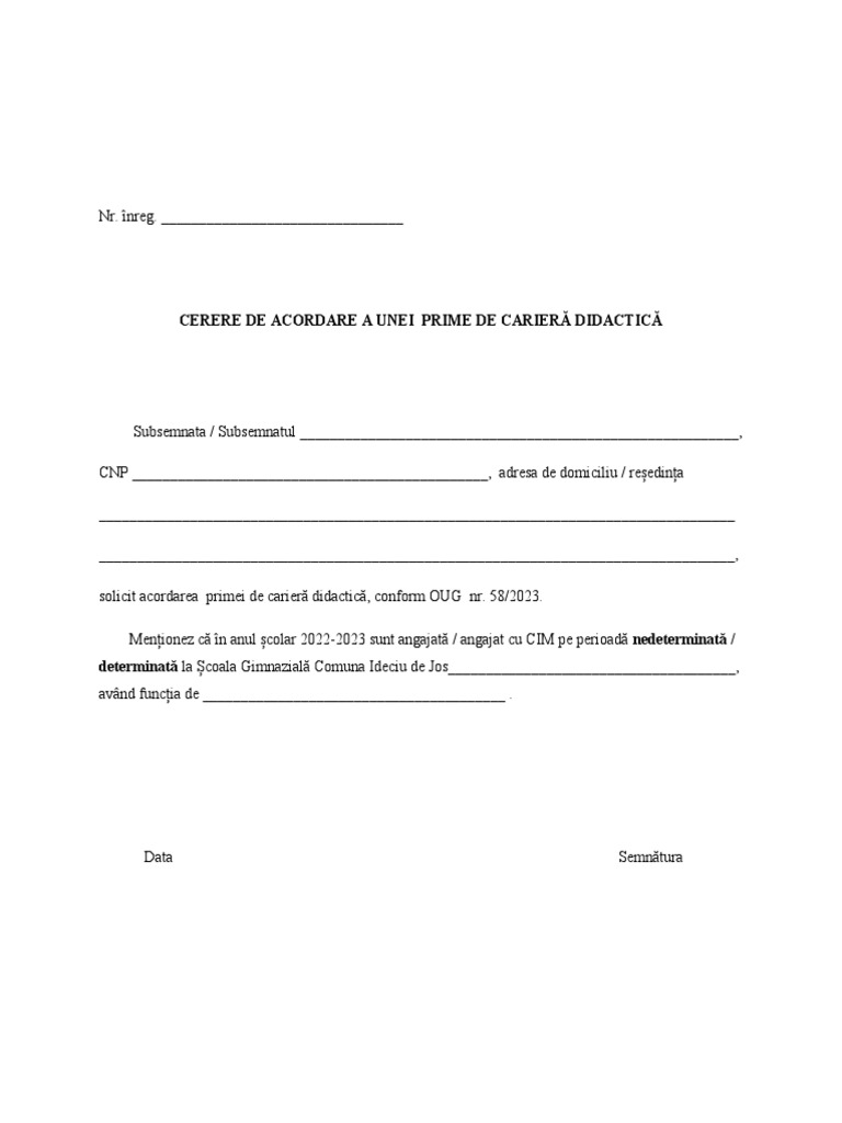 Cerere Acordare Primă Carieră Didactică | PDF