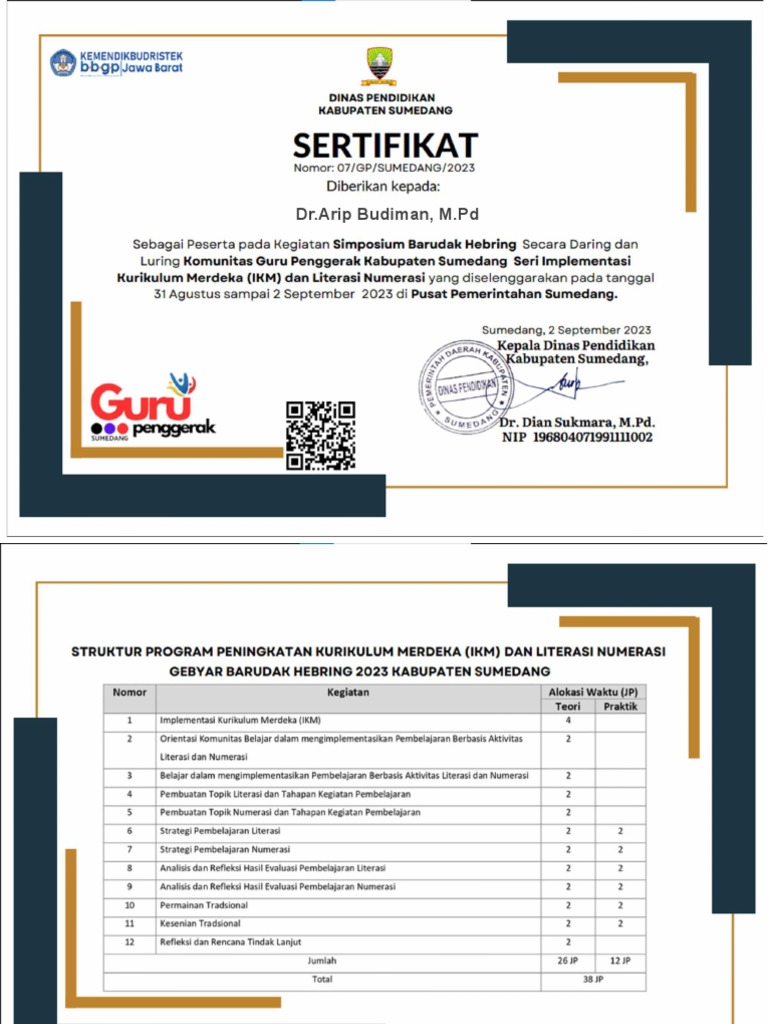 Sertifikat - DR - Arip Budiman, M.PD | PDF