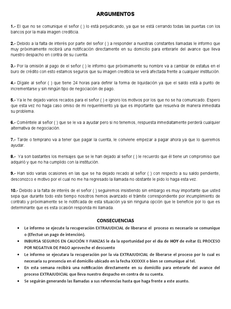 Argumentario de Cobranza | PDF