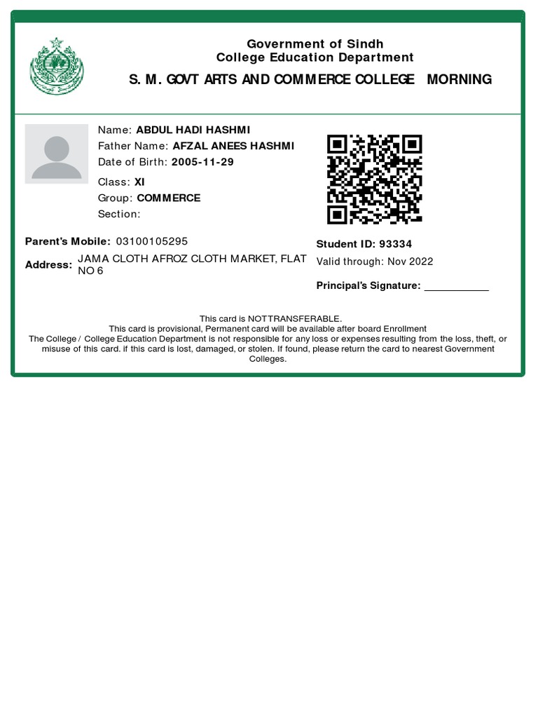 student-card-ABDUL-HADI (1) | PDF