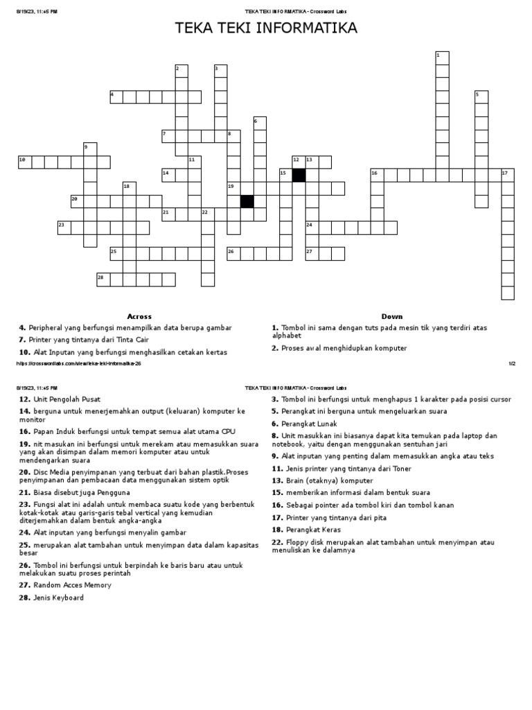 Teka Teki Informatika 3 - Crossword Labs | PDF