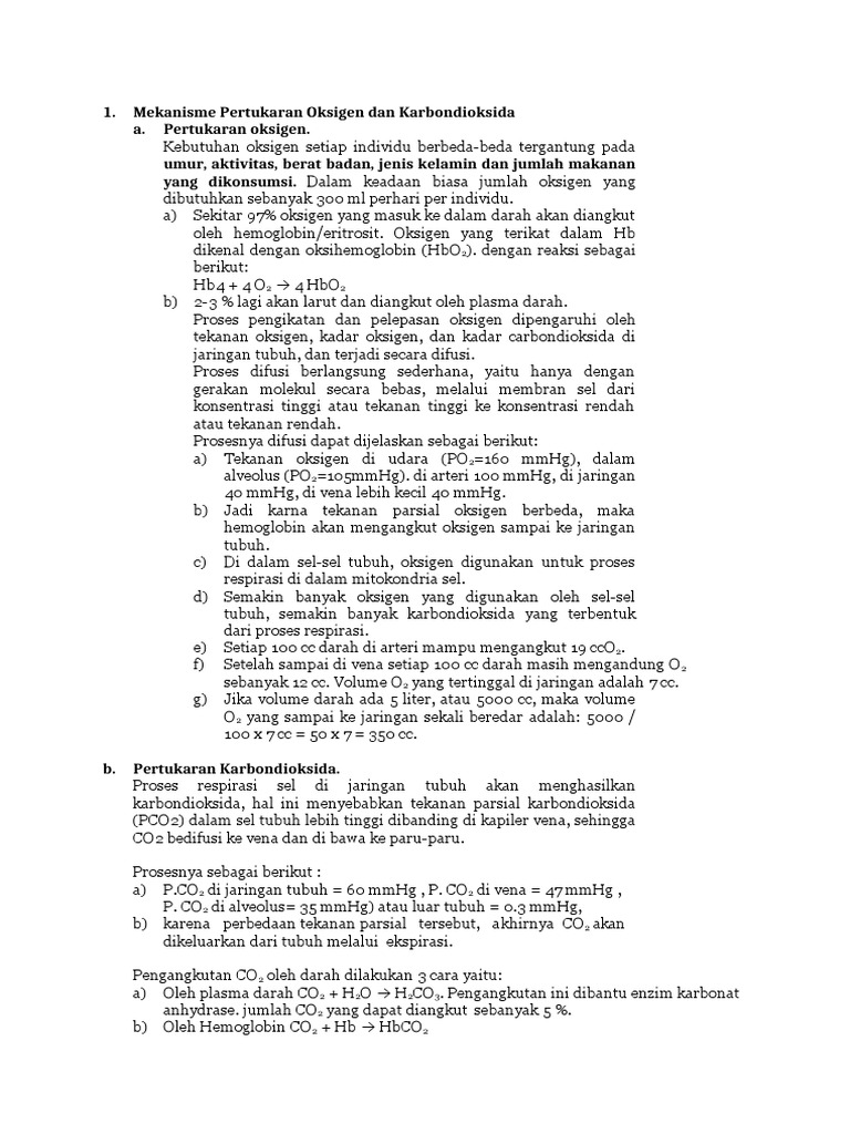 Mekanisme Pertukaran O2 Dan CO2 | PDF