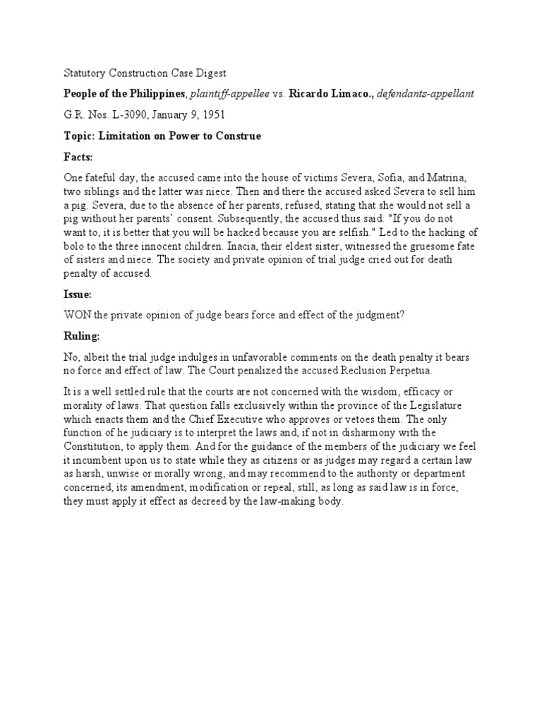 People v. Limaco 88 Phil. 35 Arthur Jhon Dado | PDF