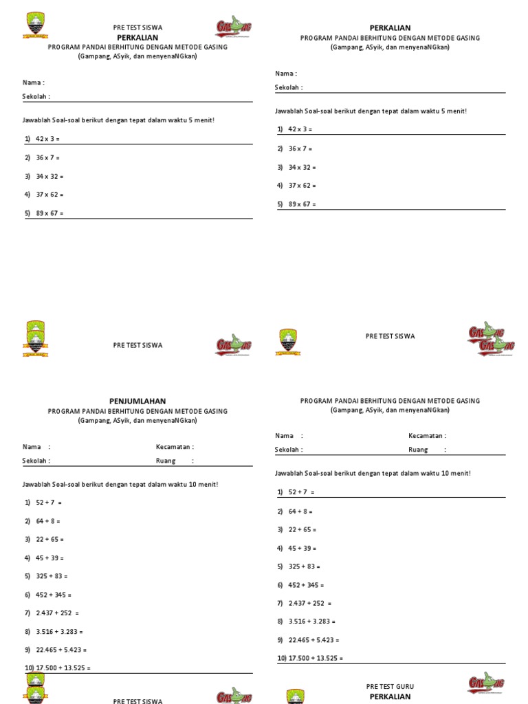 Pretest Metode Gasing Matematika | PDF