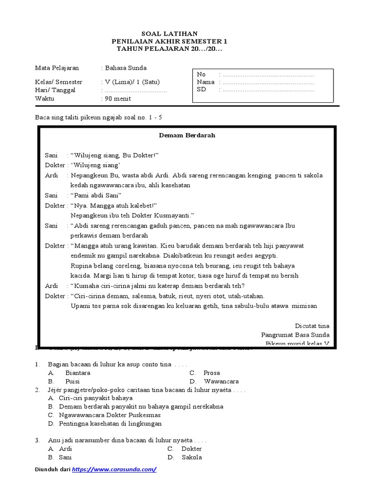 Soal Latihan PAS B. Sunda Kls 5 | PDF