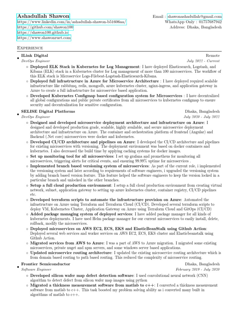 Ashadullah Shawon CV DevOps Engineer | PDF | Cloud Computing | Microsoft Azure