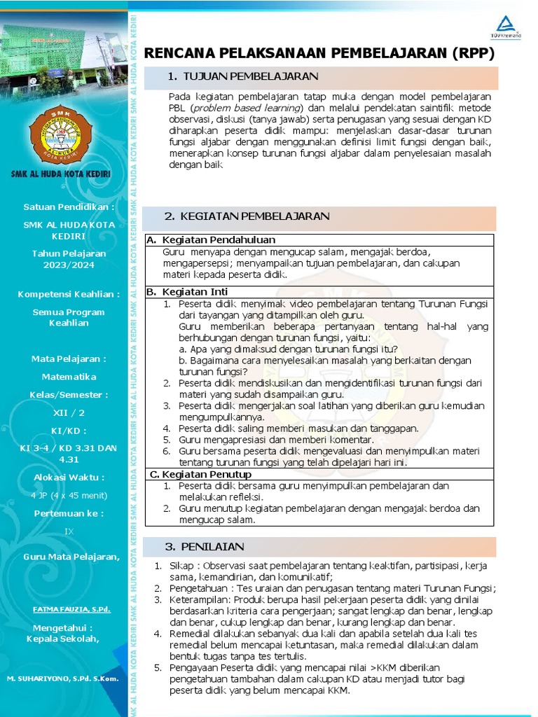 RPP 9 Turunan Fungsi Bagian 1 | PDF