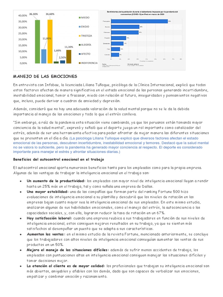 Manejo De Las Emociones Pdf Las Emociones Inteligencia Emocional