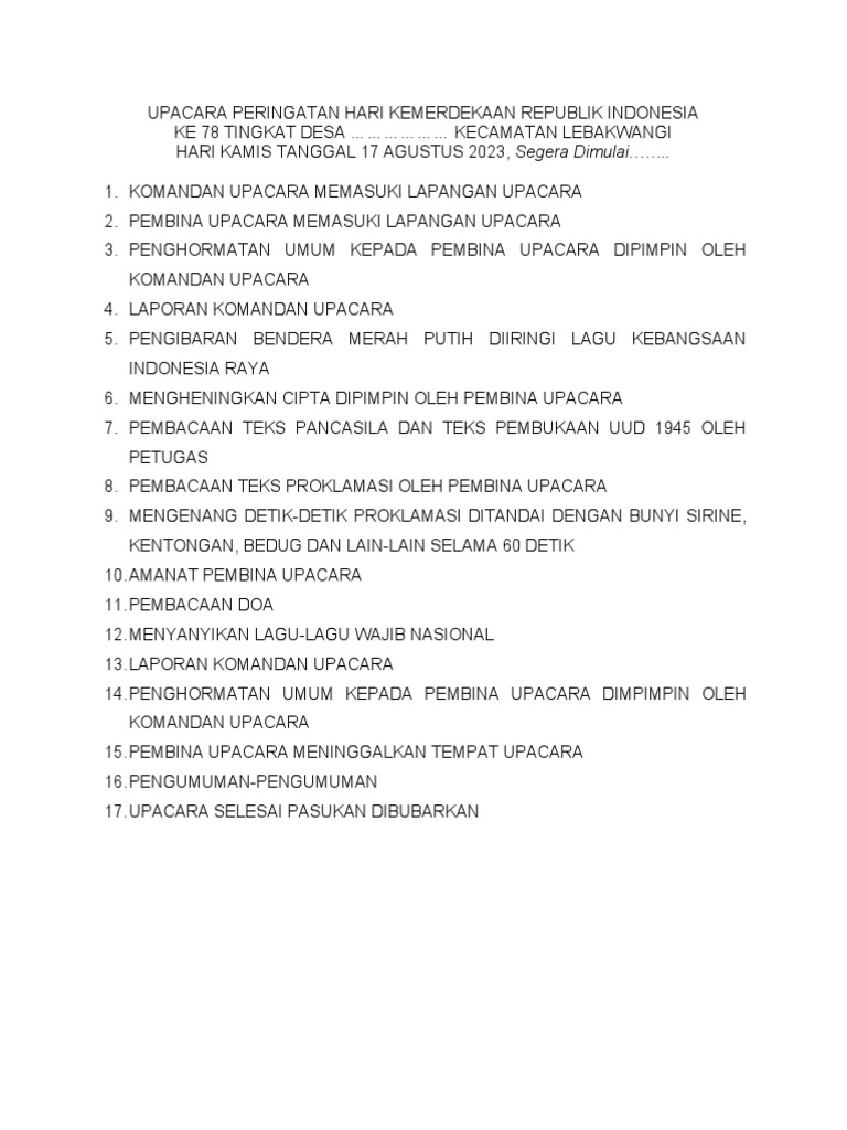 Susunan Upacara 17 Agustus | PDF