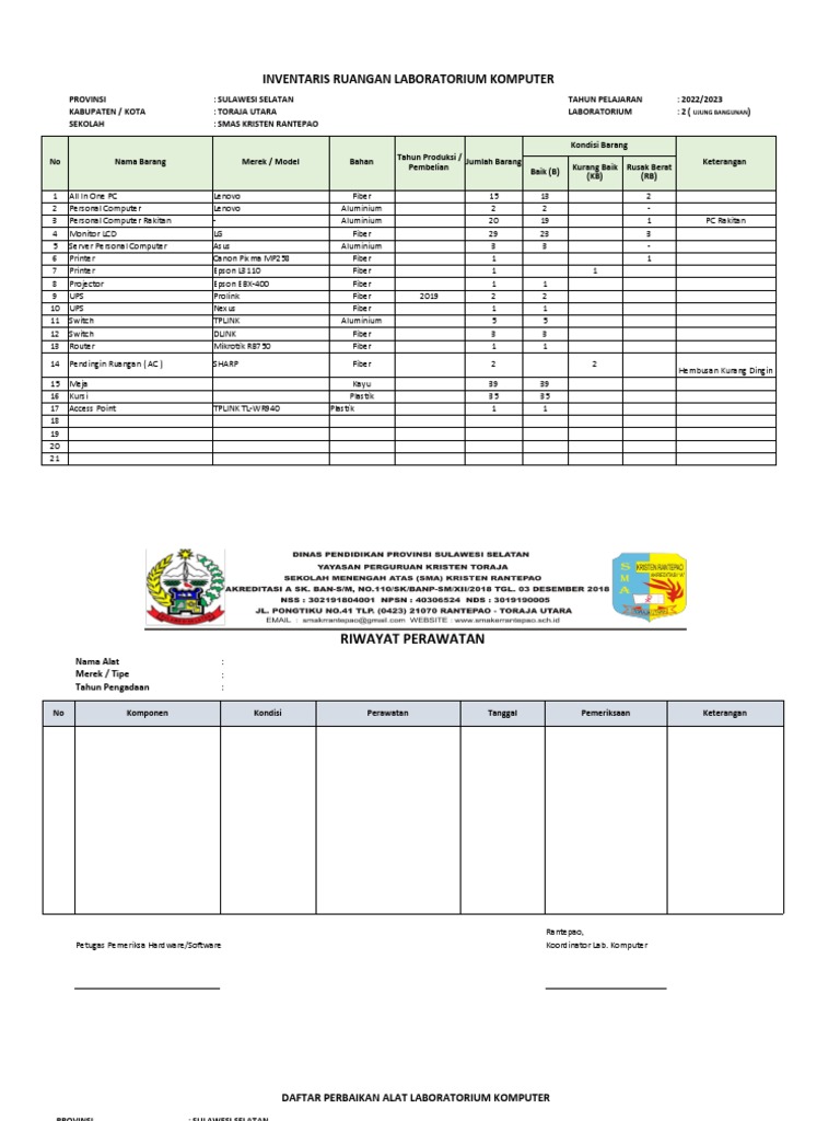 Inventaris Lab Komputer SMAS Rantepao | PDF