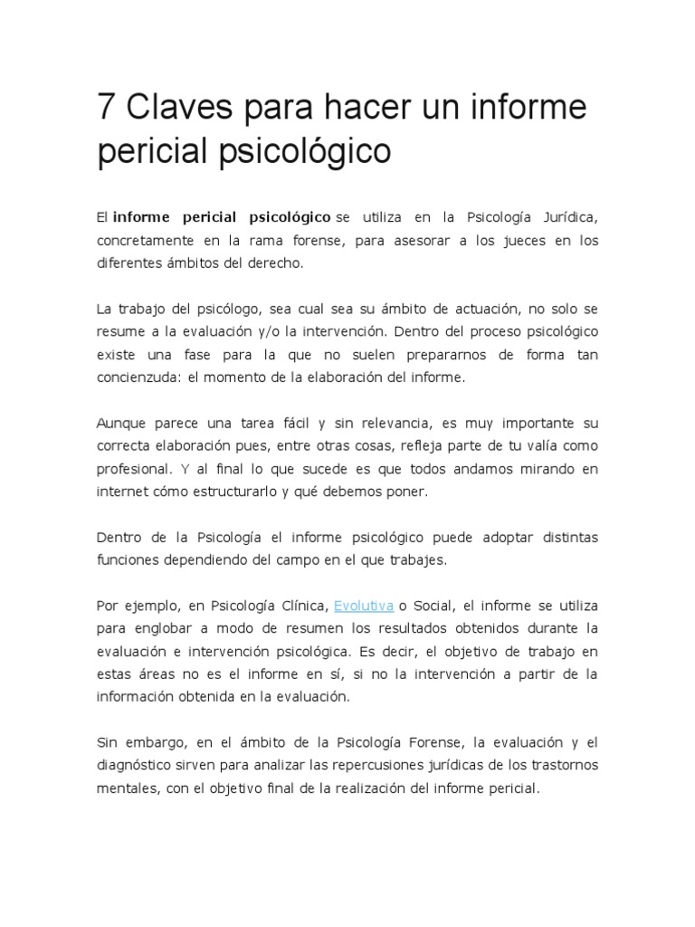 No. 5. 7 Claves para Hacer Un Informe Pericial Psicológico | PDF | Sicología | Experto